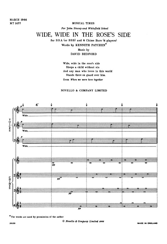 David Bedford: Wide, Wide In The Rose's Side - SSA - Stepnote Aps