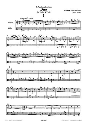 Heitor Villa-Lobos: Duo - Fiol Noter och böcker - Stepnote