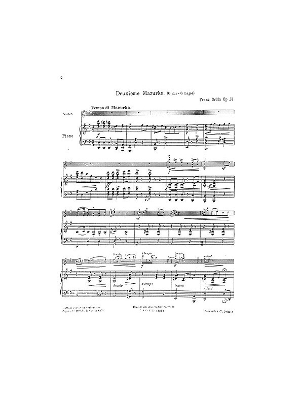 Franz Drdla: Deuxieme Mazurka For Violin And Piano Op.23 - Fiol Noter ...