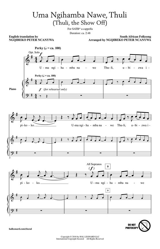 Uma Ngihamba Nawe, Thuli : (Thuli, the Show-Off) - SATB - Stepnote