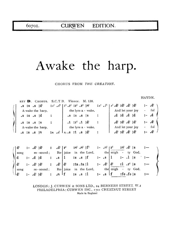 Haydn Awake The Harp Satb Tonic Solfa - Tonic Sol-fa - Stepnote Aps